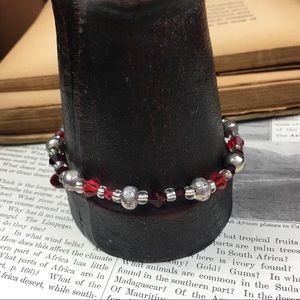 Jewelry | Red Crystal Silver Tone Beaded Anklet | Poshmark